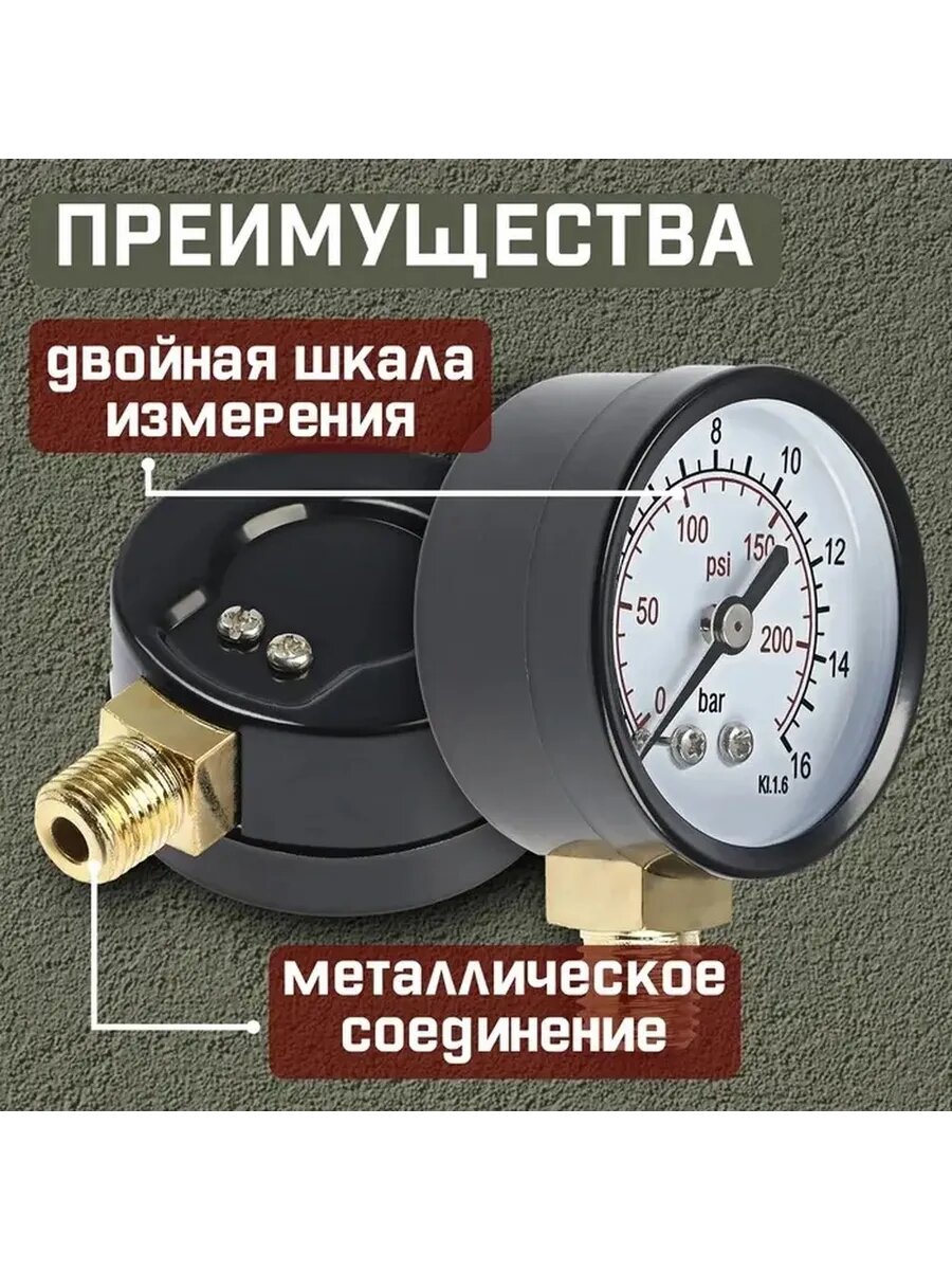 Профессиональный радиальный манометр 50 мм, 16 бар