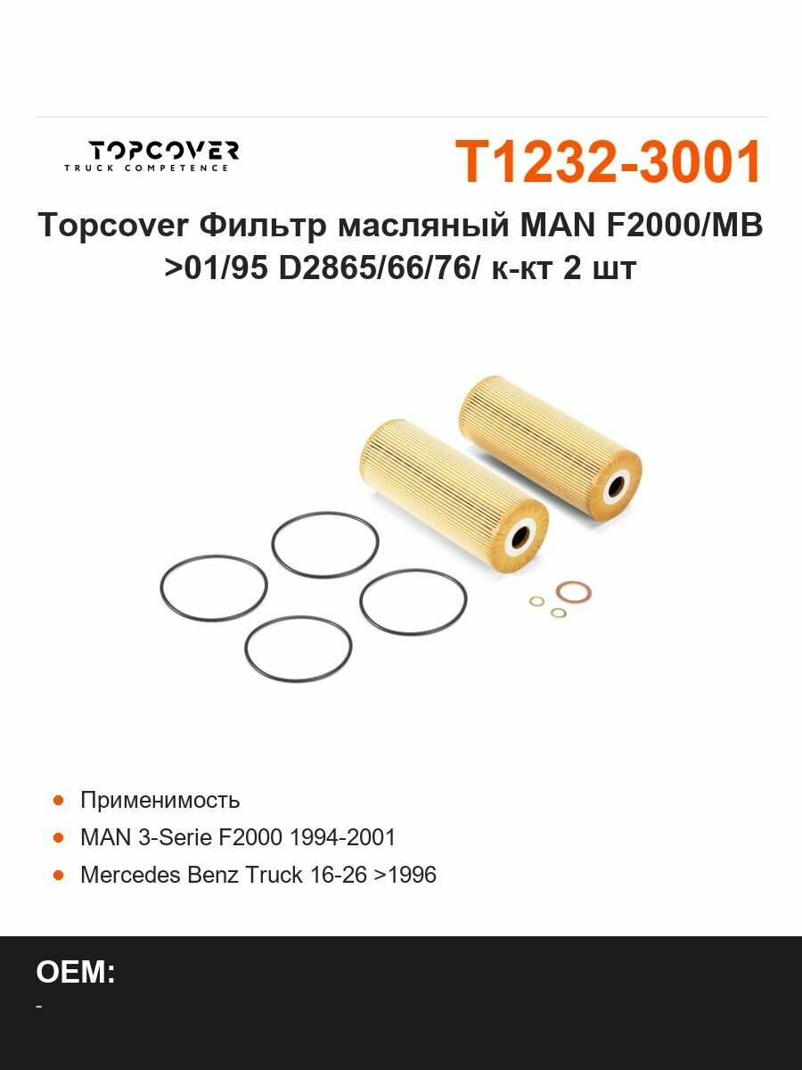 Topcover Фильтр масляный MAN F2000/MB >01/95 D2865/66/76/ к-кт 2 шт