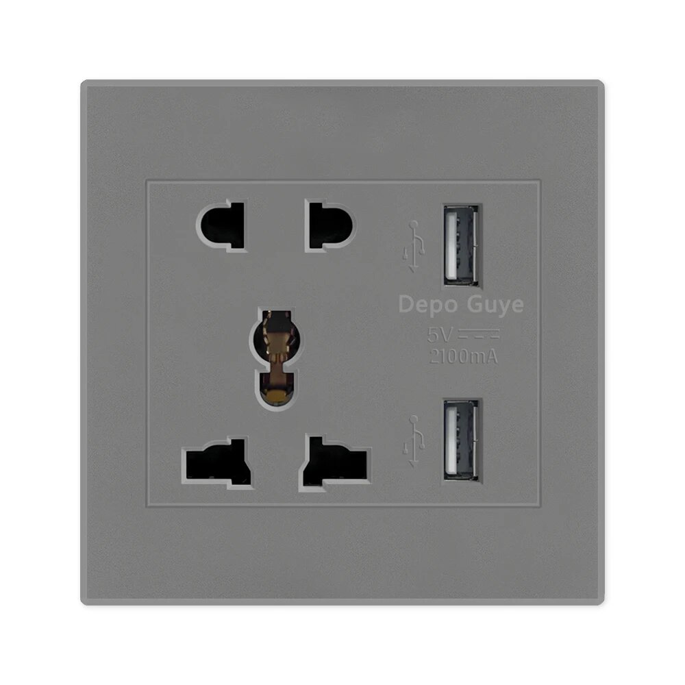 Depo Guye Универсальная розетка с двумя USB портами Серый, Grey