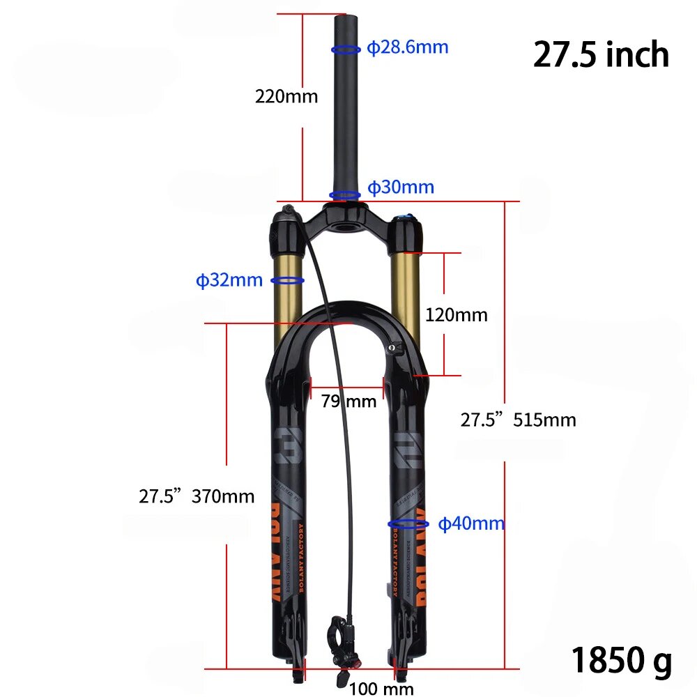 BOLANY Вилка амортизационная MTB 27.5" черная