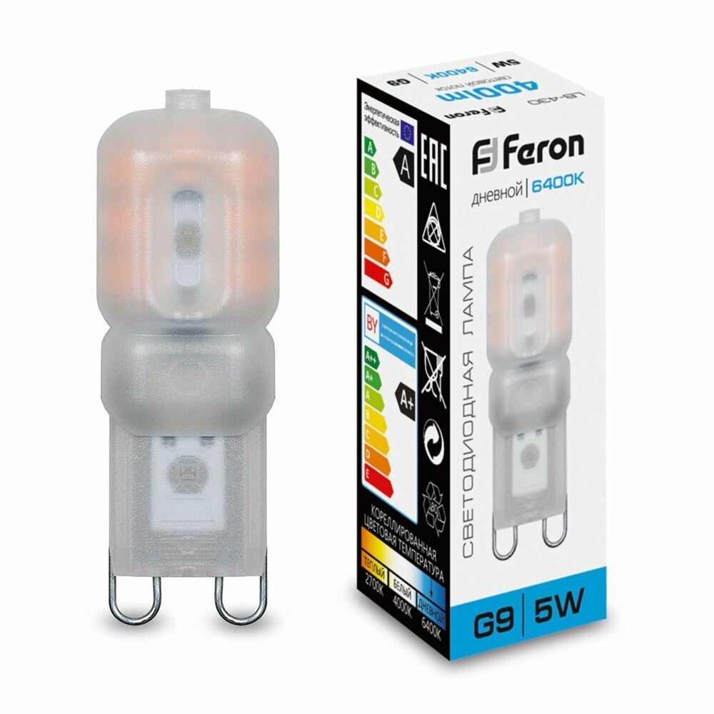 Лампа светодиодная Feron LB-430 G9 5W 230V 6400K FERON 25638