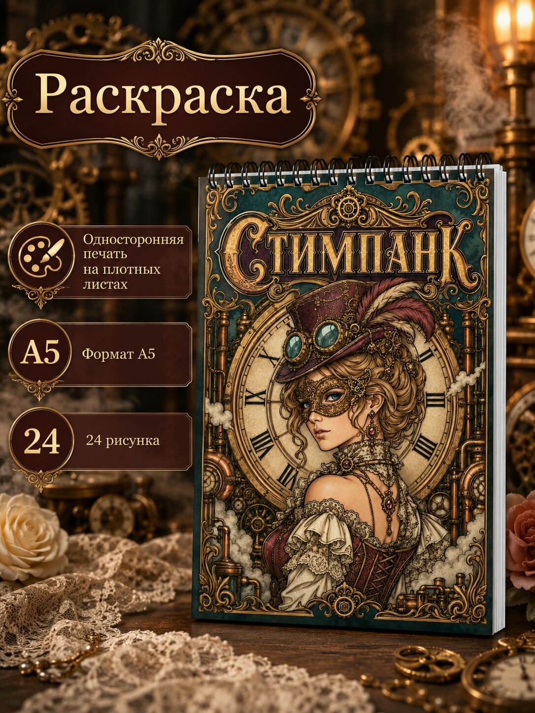 Раскраска антистресс для взрослых Стимпанк