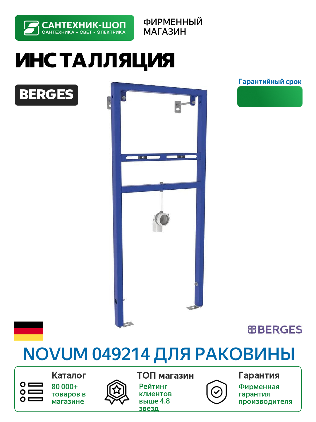 Инсталляция Berges Novum 049214 для раковины Синяя пластик