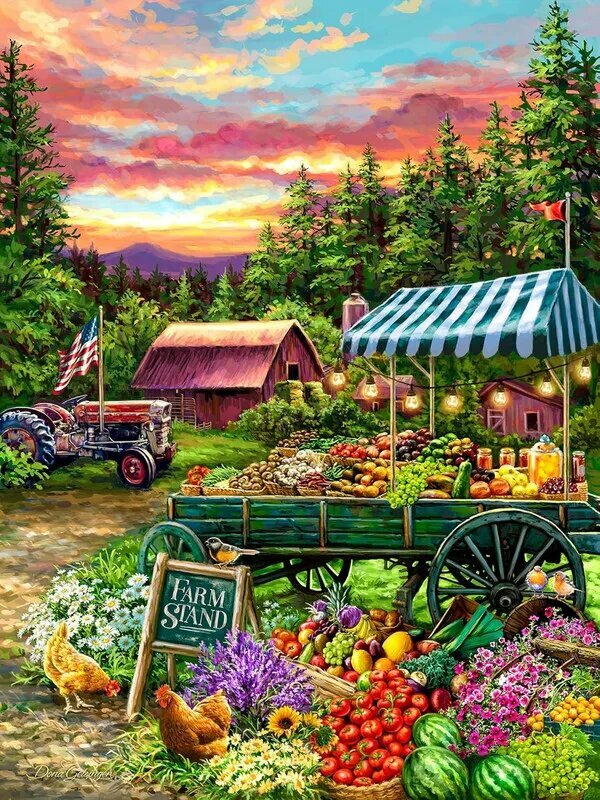 Деревянные пазлы 1000 элементов, подарочная упаковка,50x75cm, Фруктовый киоск, подарочный набор для взрослых, продвинутый уровень сборки 5-10.