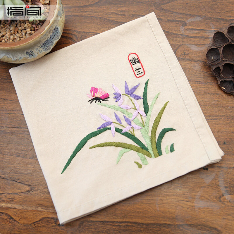 Набор для вышивки DIY из хлопка, платок с пластиковой рамкой, лиловая узор, двойной слой 28x28 см, не готовый продукт