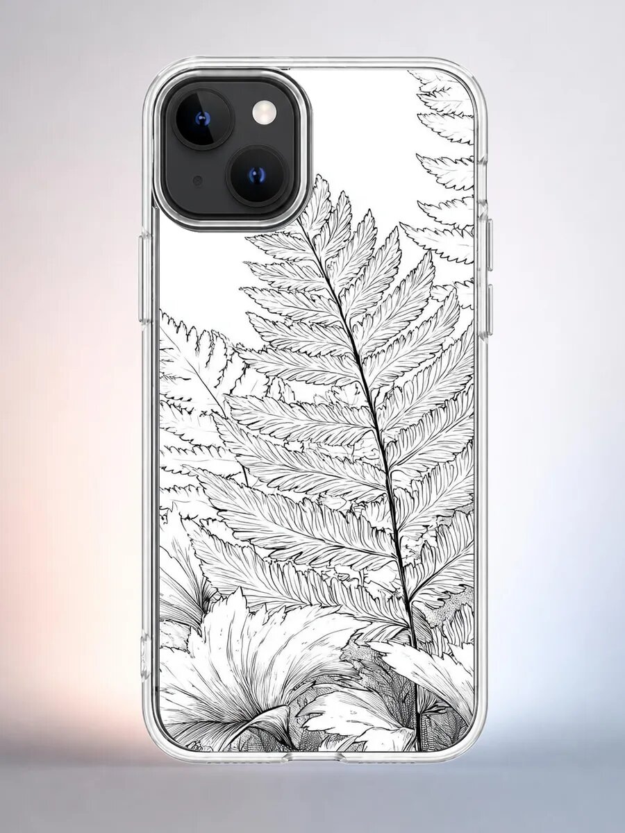 Чехол iPhone 13 лист папоротника силиконовый прозрачный
