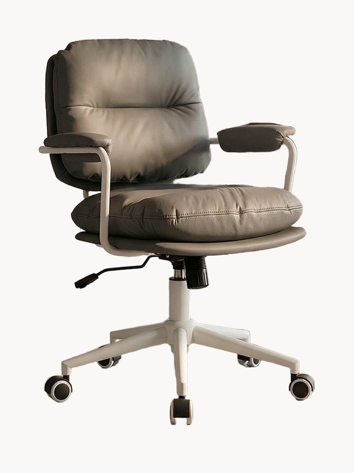 Компьютерное кресло на колесиках с подушками, мягкое для ПК Myroo Office Check grey, рабочий стул офисный взрослый со спинкой и подлокотниками, для подростка и школьника