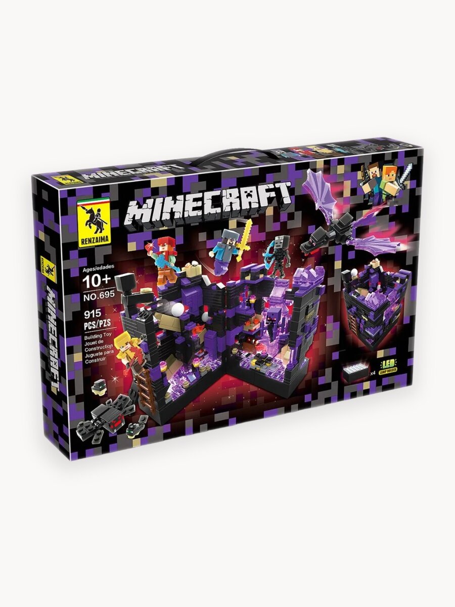 Конструктор Minecraft Крепость Дракона, 953 детали, с LED-подсветкой, 8 минифигурок