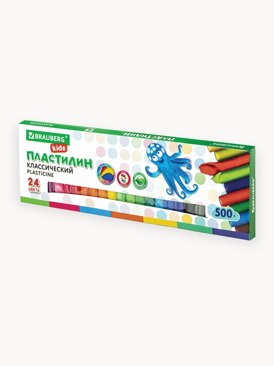 Пластилин классический для лепки (набор) для детей Brauberg Kids, 24 цвета, 500 г, 105874