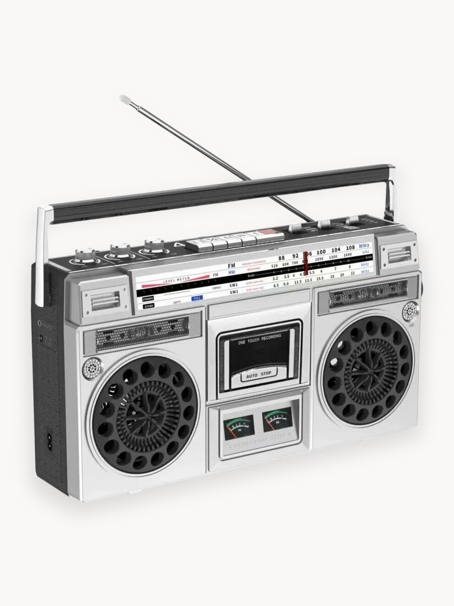 Магнитола, Ретро-стиль： портативный： многофункциональный，серебристый, хром,
