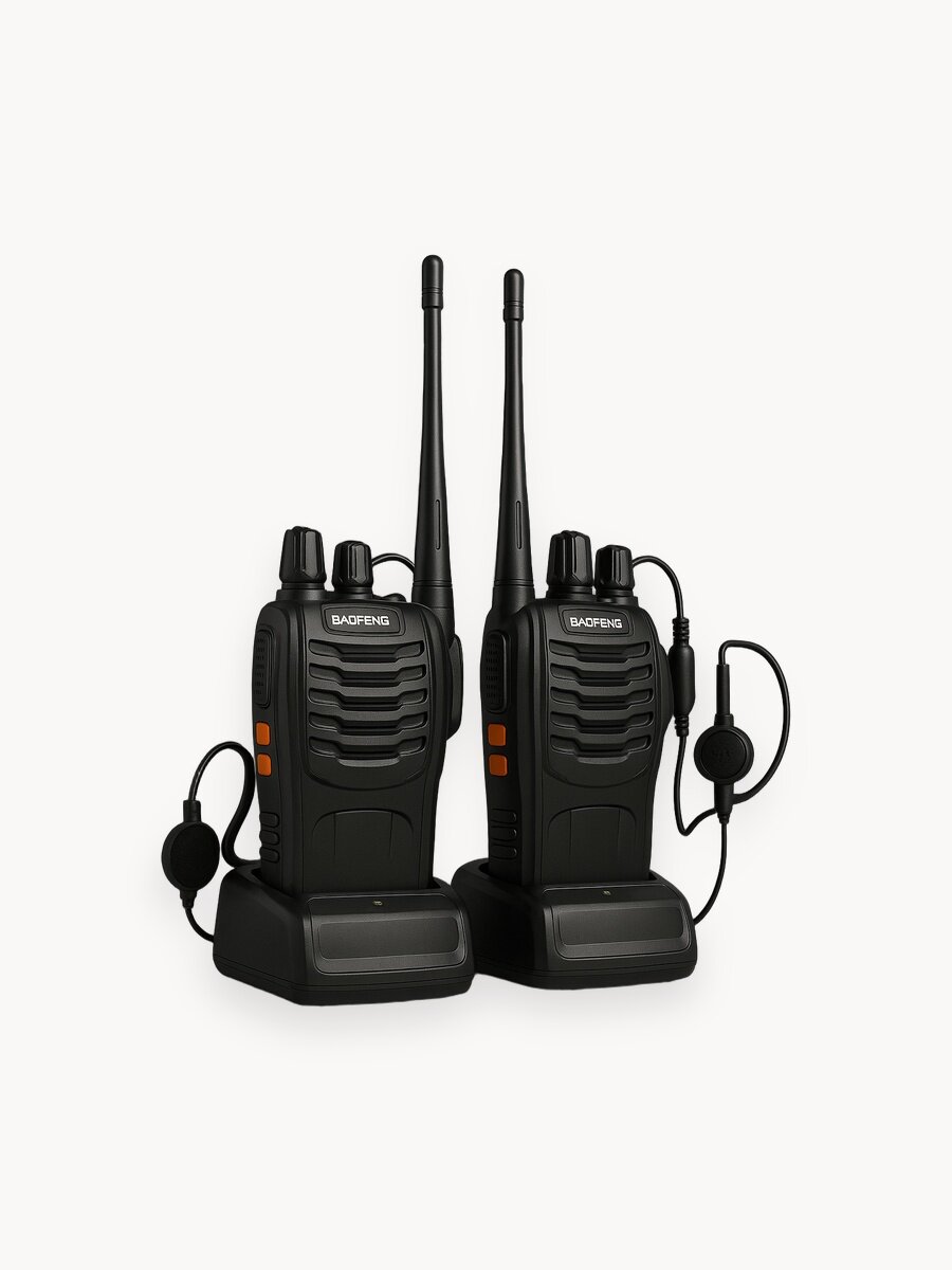 Рация, Портативная радиостанция, Комплект раций с гарнитурой 2шт, для работы, охоты, рыбалки, Черный