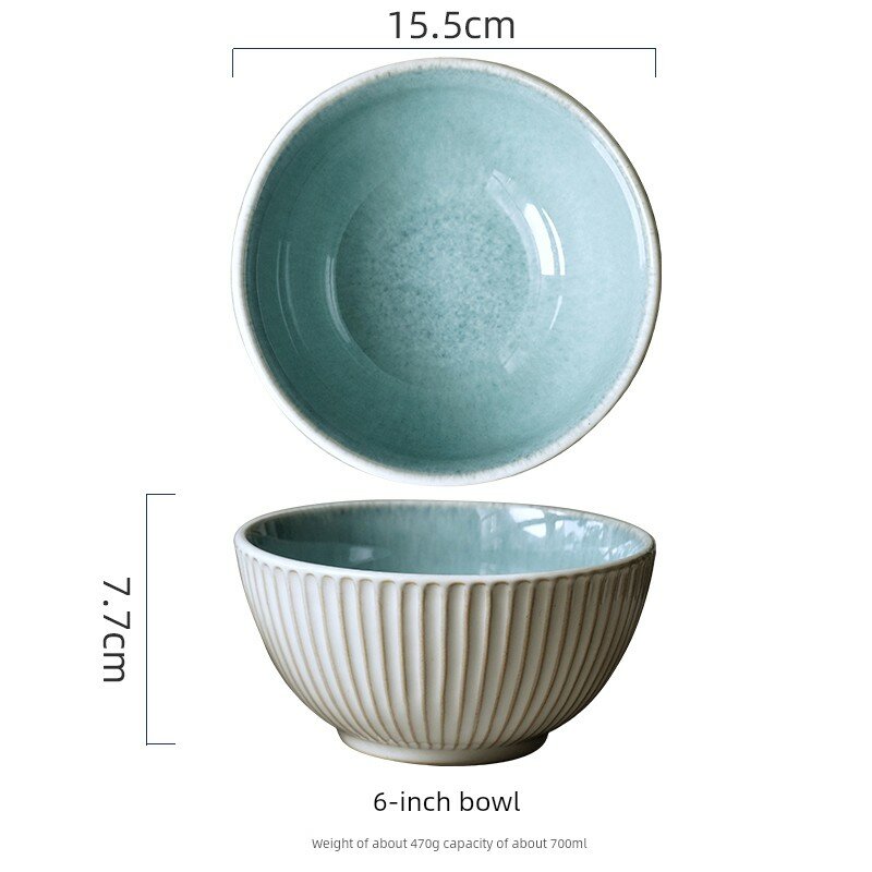 Винтажная серия Blue Jade 6-дюймовая керамическая миска для супа, риса и десерта - скандинавский стиль