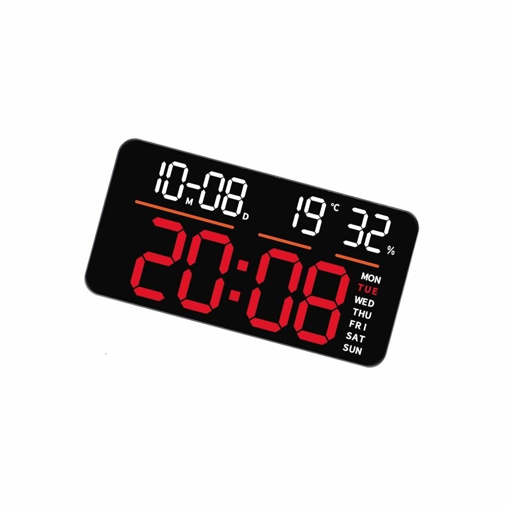 Большие LED цифровые настенные часы с датой, температурой и будильником