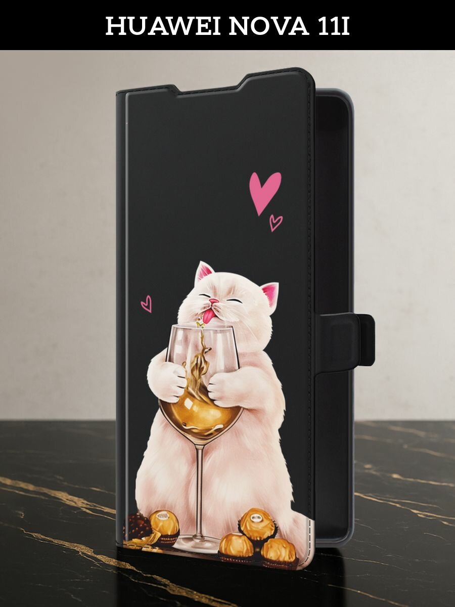 Чехол-книжка на Huawei Nova 11i (Хуавей Нова 11i) с картой кот