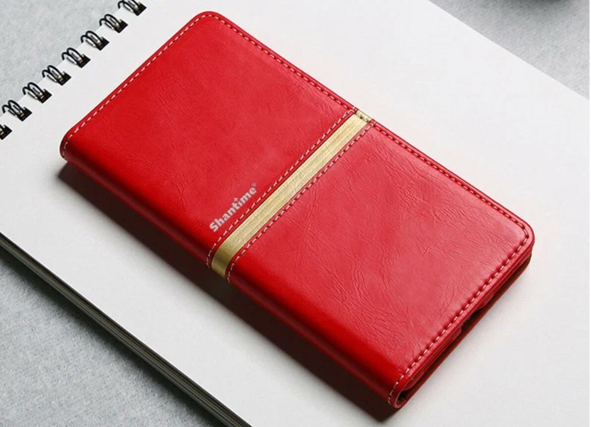 Чехол-книжка MyPads для Oukitel WP21 из водоотталкивающей импортной эко-кожи на жёсткой металлической основе красный