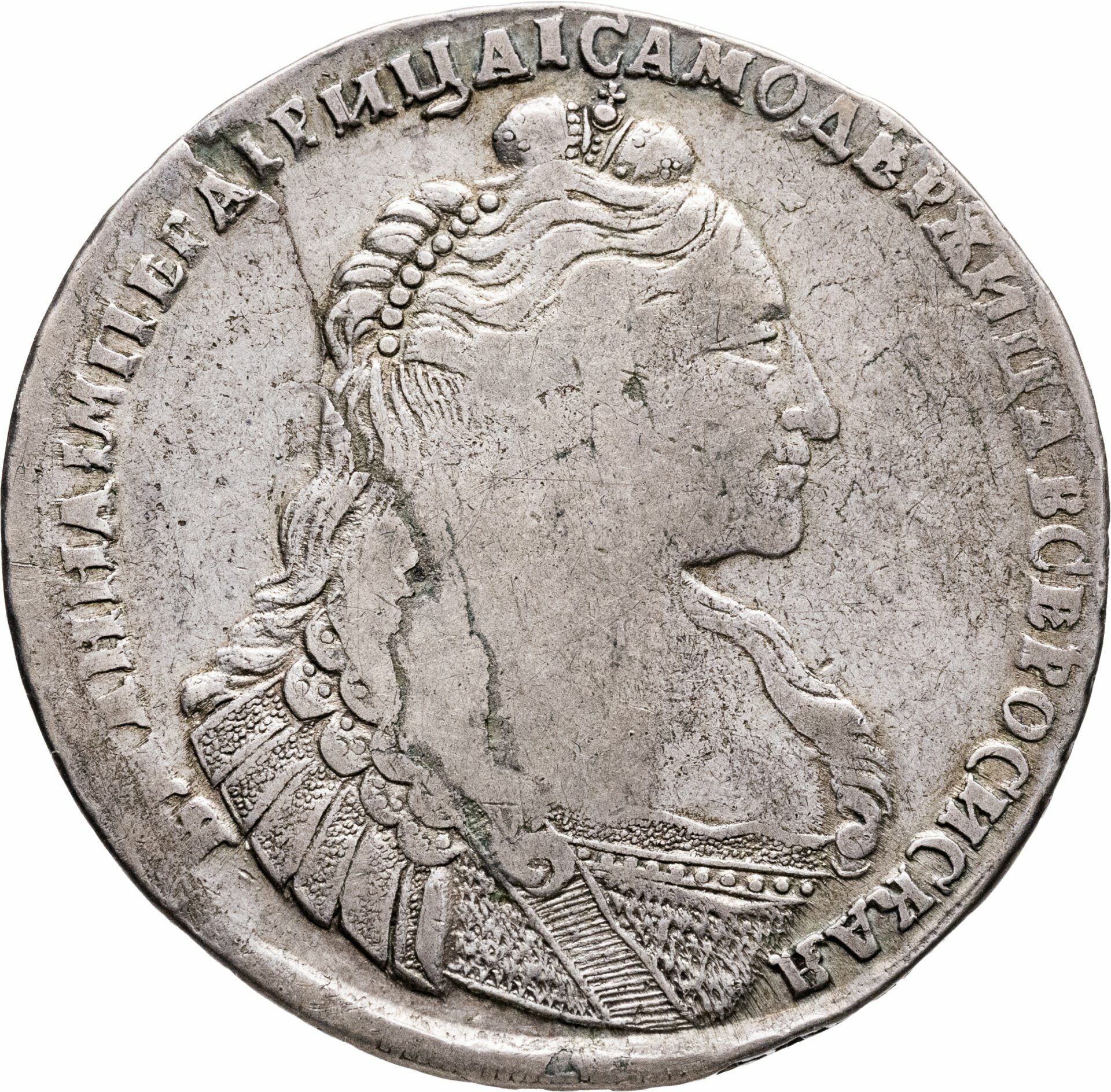 1 рубль 1737 тип 1735 года, без кулона на груди, Серебро 802, в сохранности VF