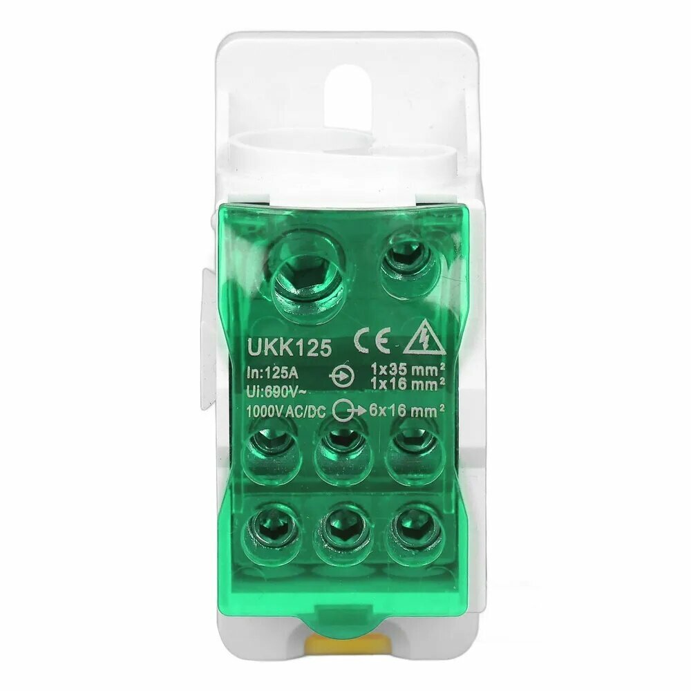 ДИН-рейка с распределительной коробкой, универсальным электрическим клеммником, разъемом для силовых проводов, распределительной коробкой на 690 В и 125 А зеленого цвета