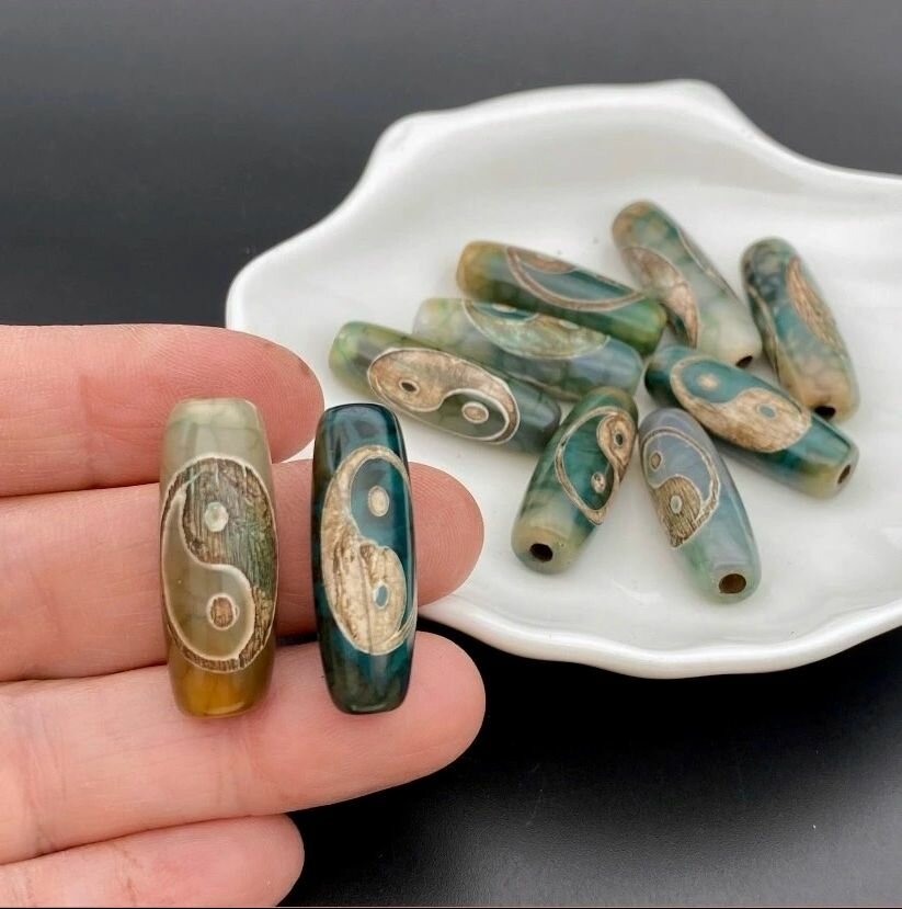 Бусина Дзи / ДЗИ Инь Янь - Талисман гармонии / Агат / 1 шт