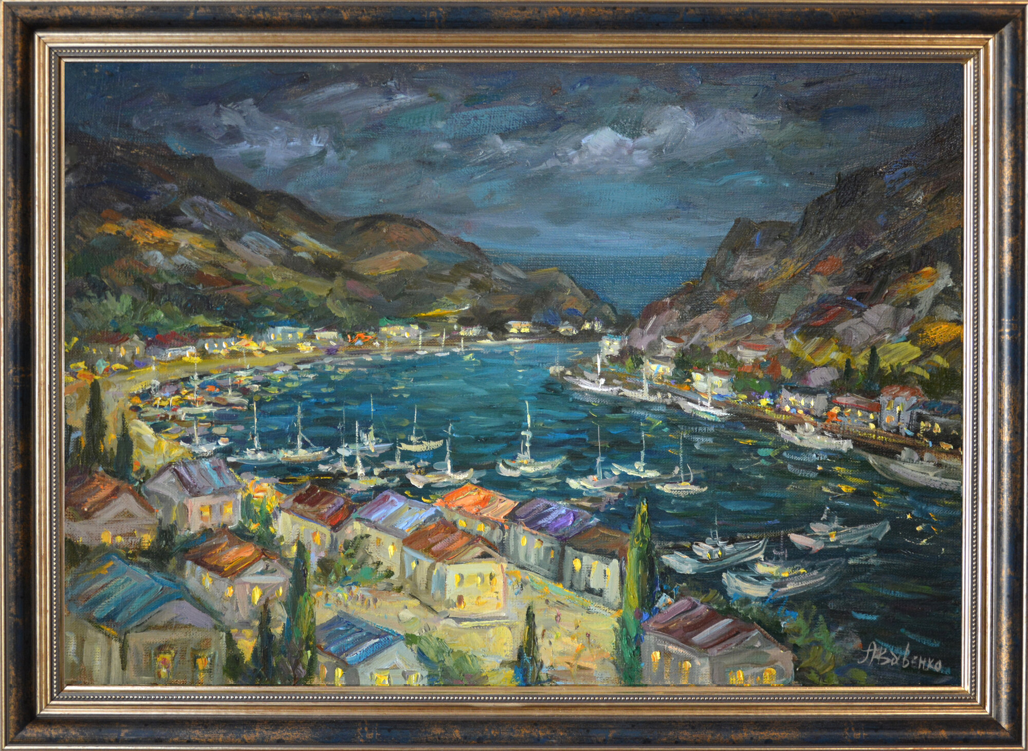 Картина "Вечерняя Балаклава" 35х50 см, холст/масло, с рамой, ручная работа