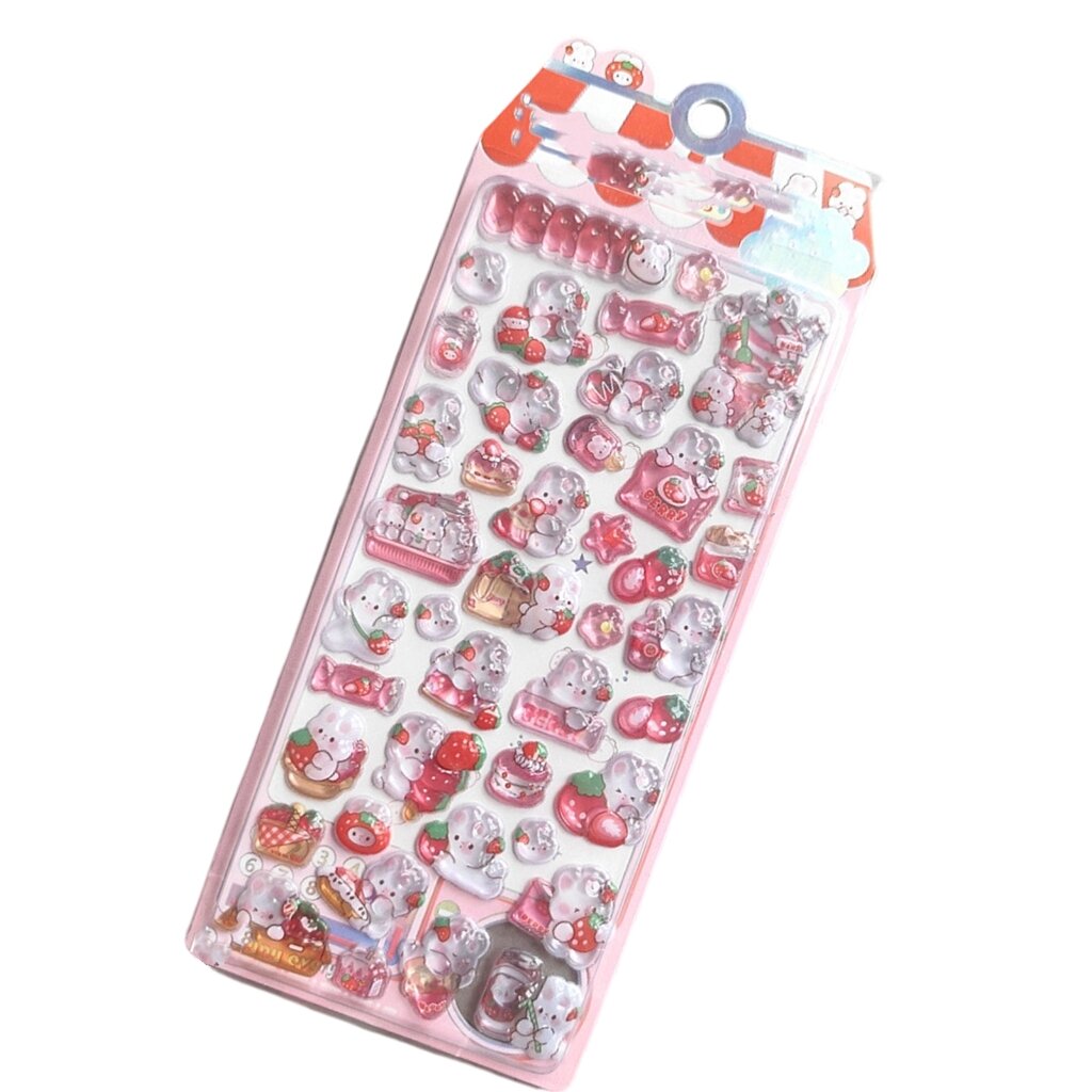 3D рельефные наклейки pink bunny cute strawberry bunny 4 случайных