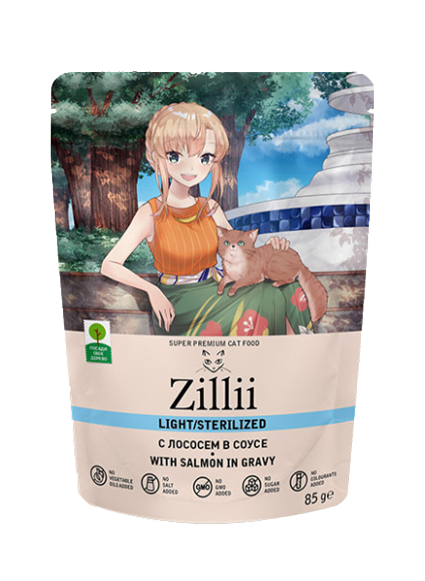 Zillii Sterilized/Light Cat Salmon влажный корм для взрослых стерилизованных кошек с лососем в соусе, в паучах - 85 г