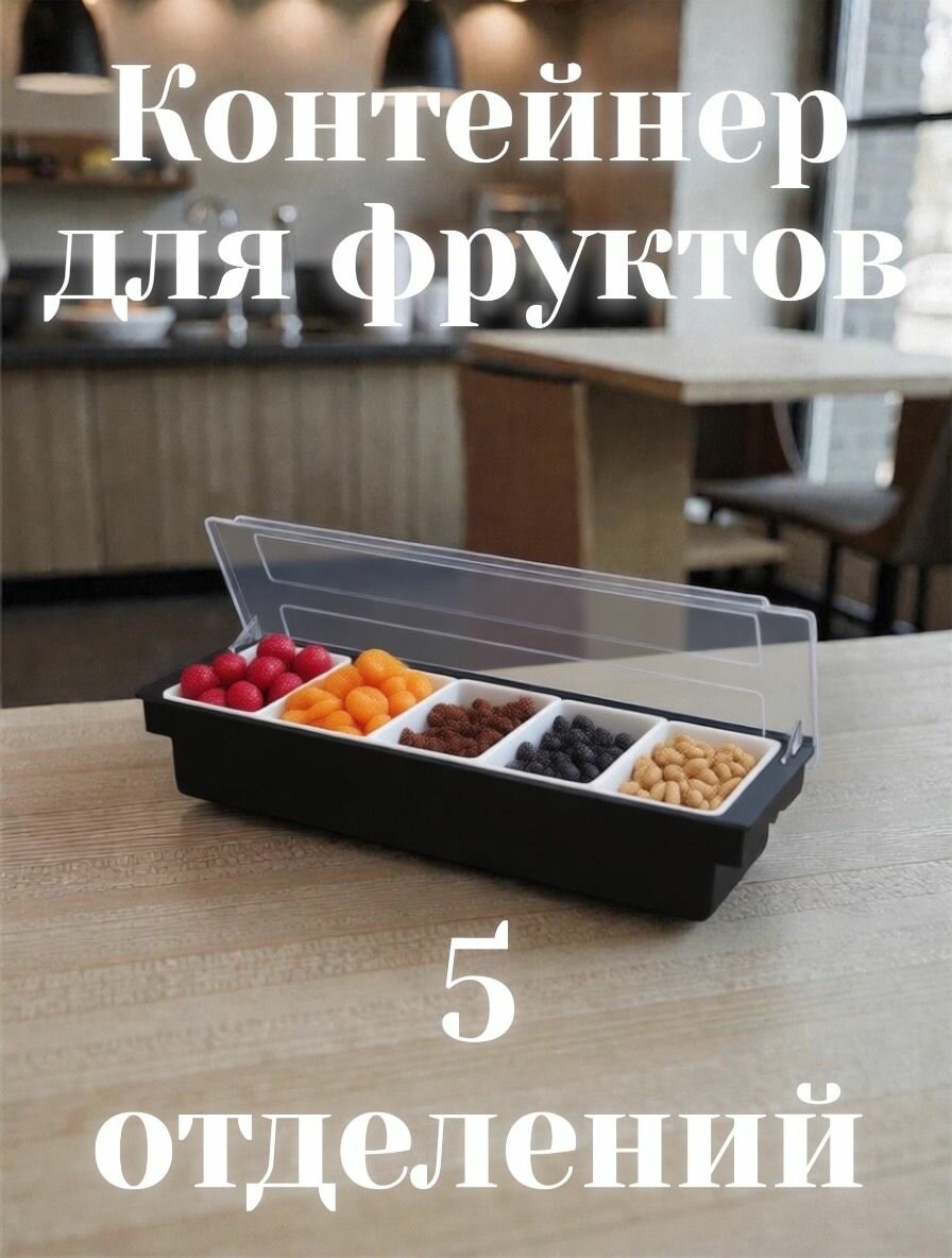 Профессиональный Контейнер для фруктов, специй, 5 отделений, пластиковый корпус.
