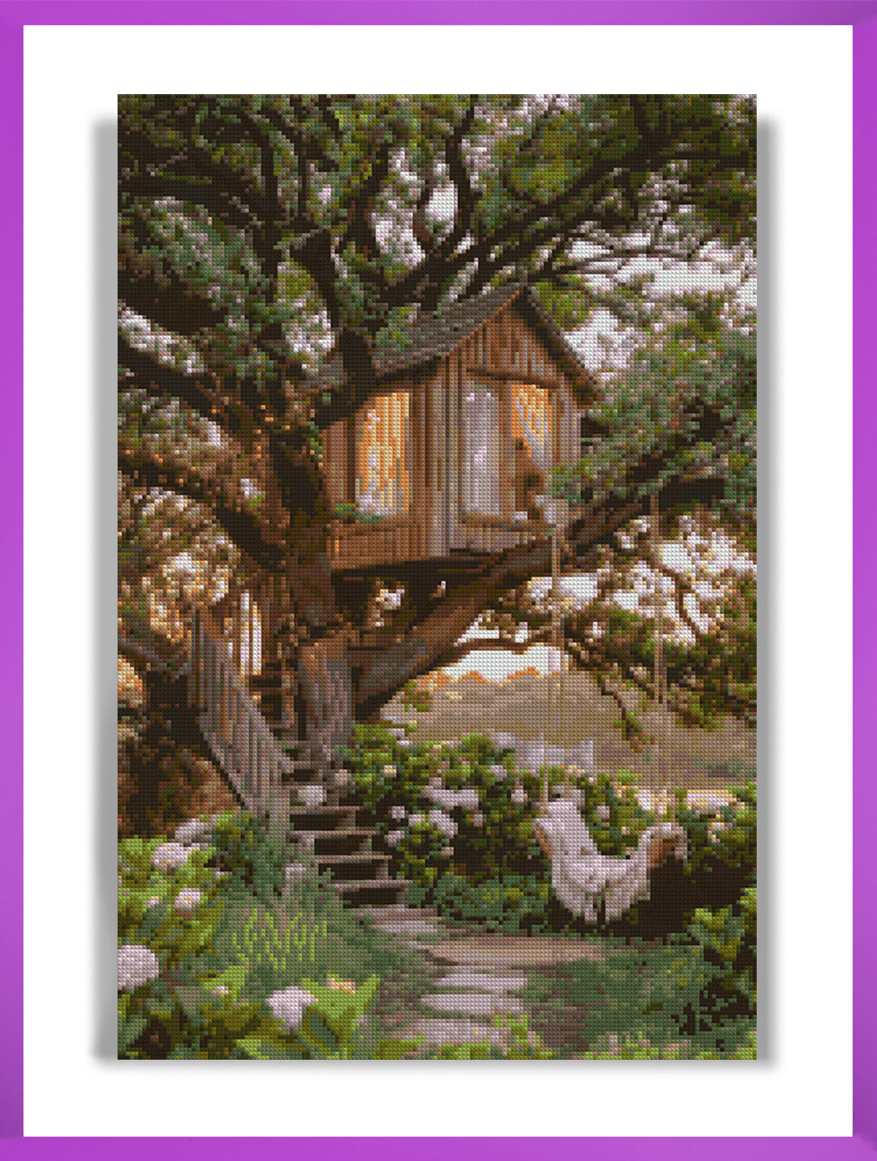 Алмазная мозаика на подрамнике - вышивка - Домик на дереве 40 х 60 см
