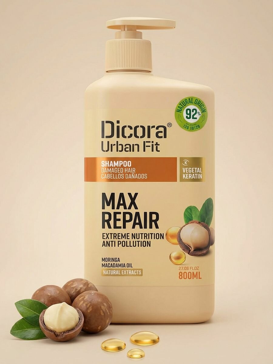 Dicora Urban Fit шампунь для поврежденных волос с маслом макадамии (восстановление и питание), 800 мл
