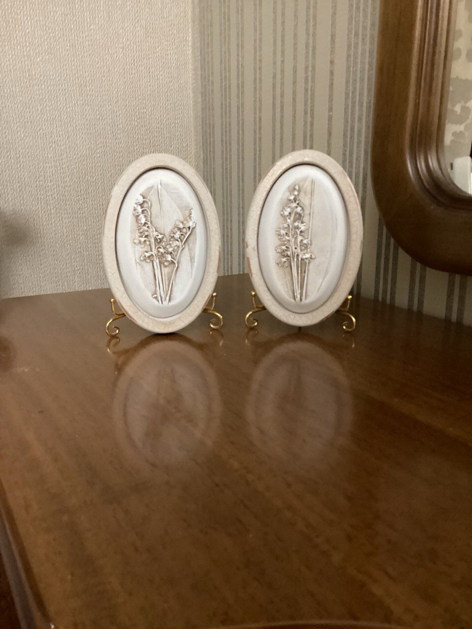 Панно из гипса, ботанический барельеф, Картина "Застывшая весна" ручная работа 15х10х1.5 см (компл. из 2 работ))