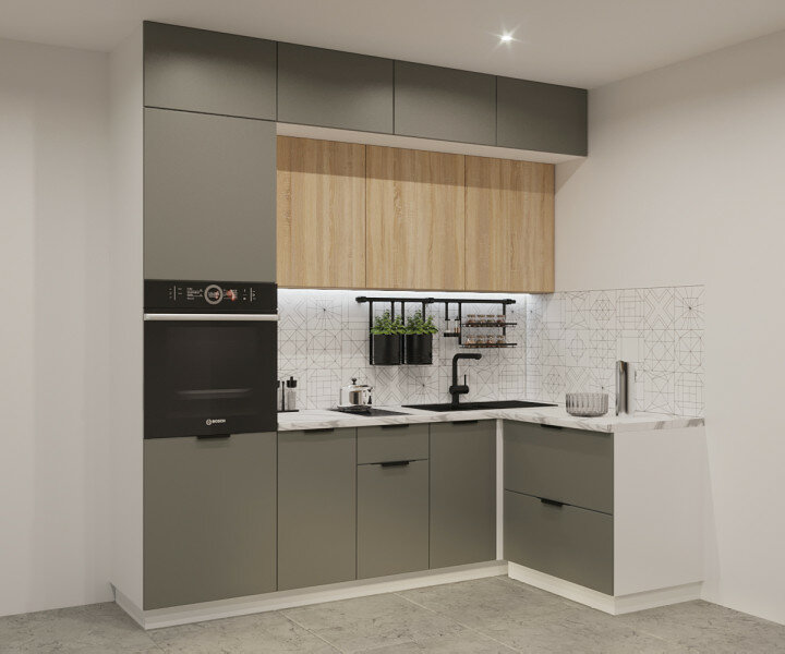 Кухонный гарнитур МДФ Обсидиан Дуб сонома 2400*1400 мм