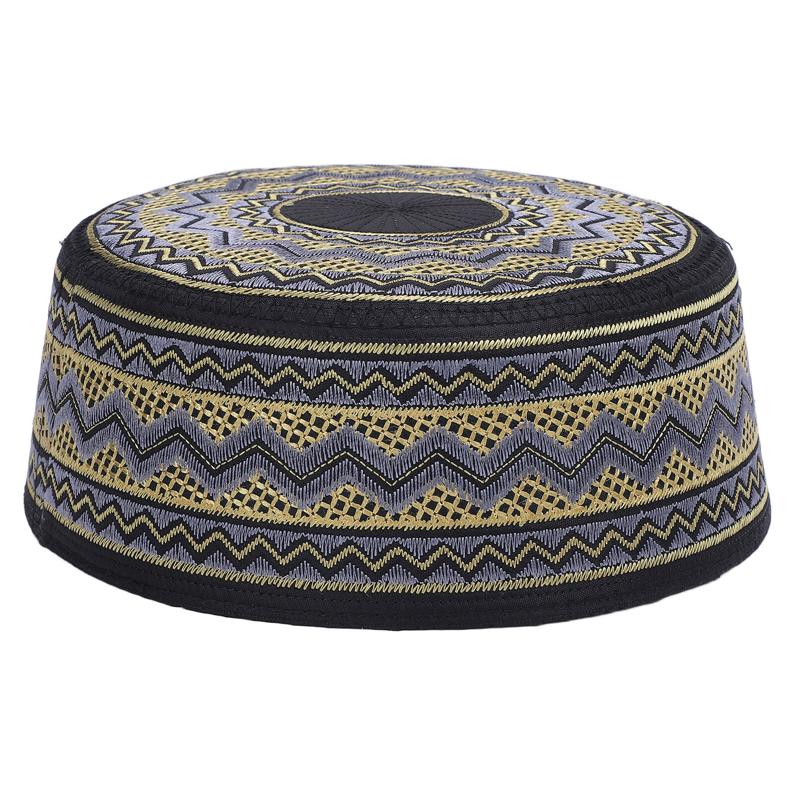 Мужчины куфи, вышитая закругленная молитвенная шляпа для свадеб молитвы Ид религиозные церемонии Желтая окружность головы 59 см / 23.23in