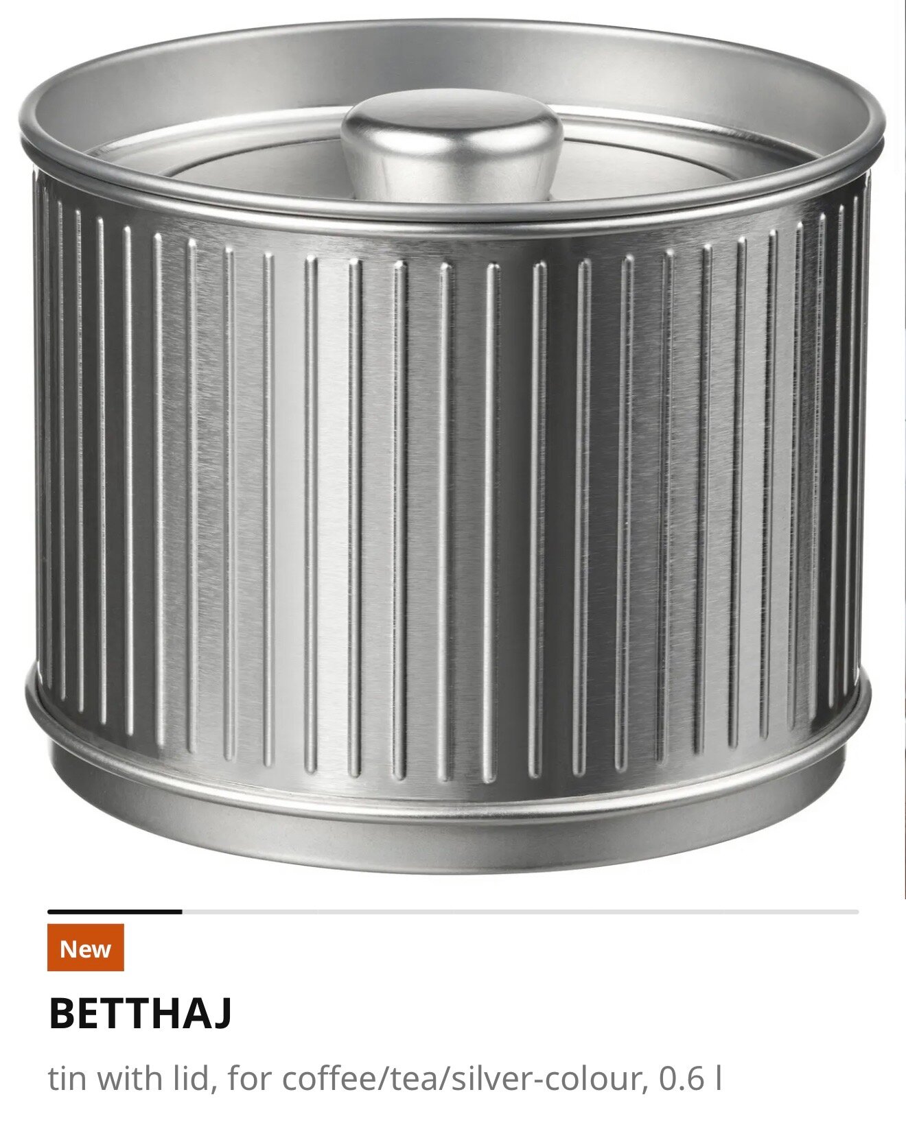 Жестяная банка BETTHAJ IKEA с крышкой, для кофе/чая/серебристого цвета, 0,6 л