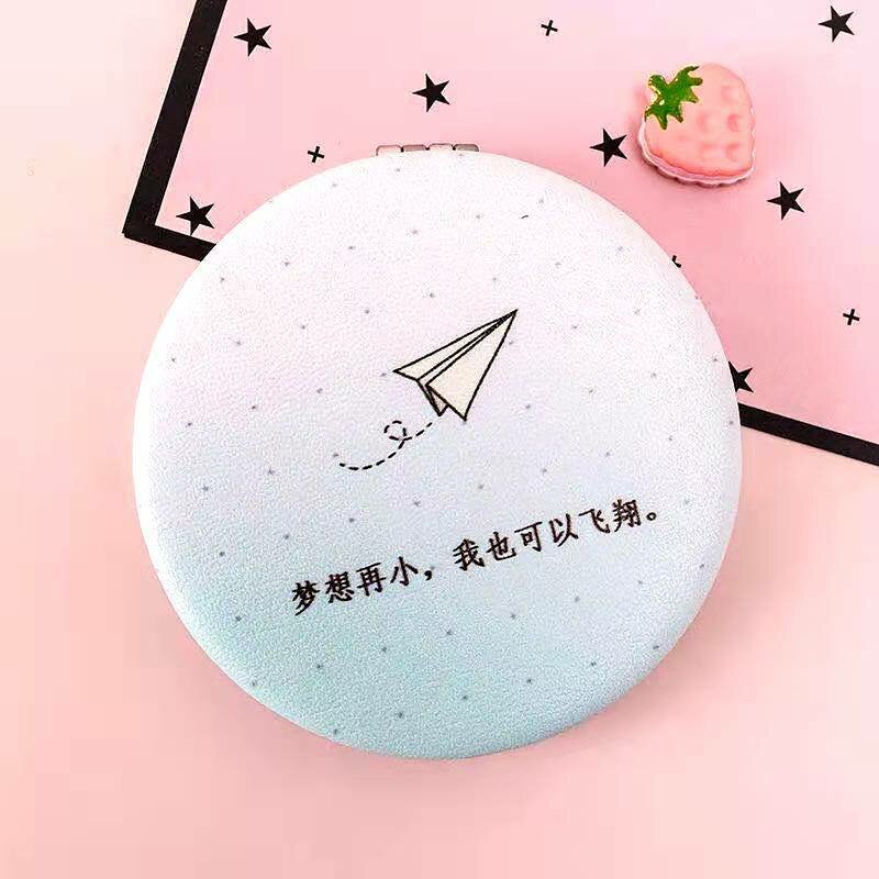 Портативное ПУ зеркало с двойной стороной круглый компактный косметический зеркало 7 см диаметр бумажный самолетик для