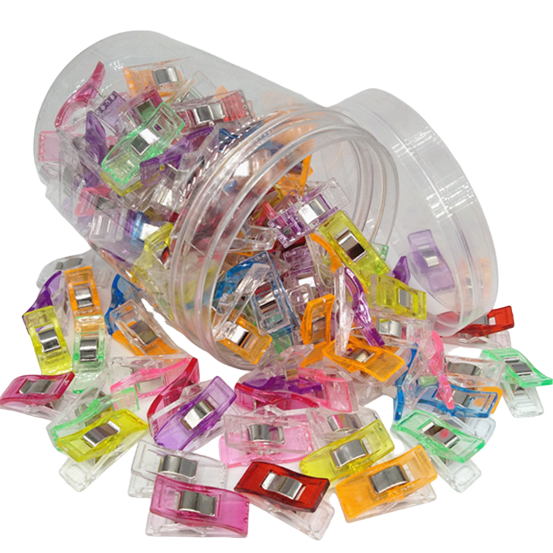 Зажимы для швов, 100 штук с пластиковой коробкой, для квеилтинга, для творческих инструментов, разноцветные пластиковые зажимы для рукоделия, прозрачный материал, пастельные цвета, размер зажима 2,7 см x 1 см, максимальное открытие 0,9 см, 3 метки для