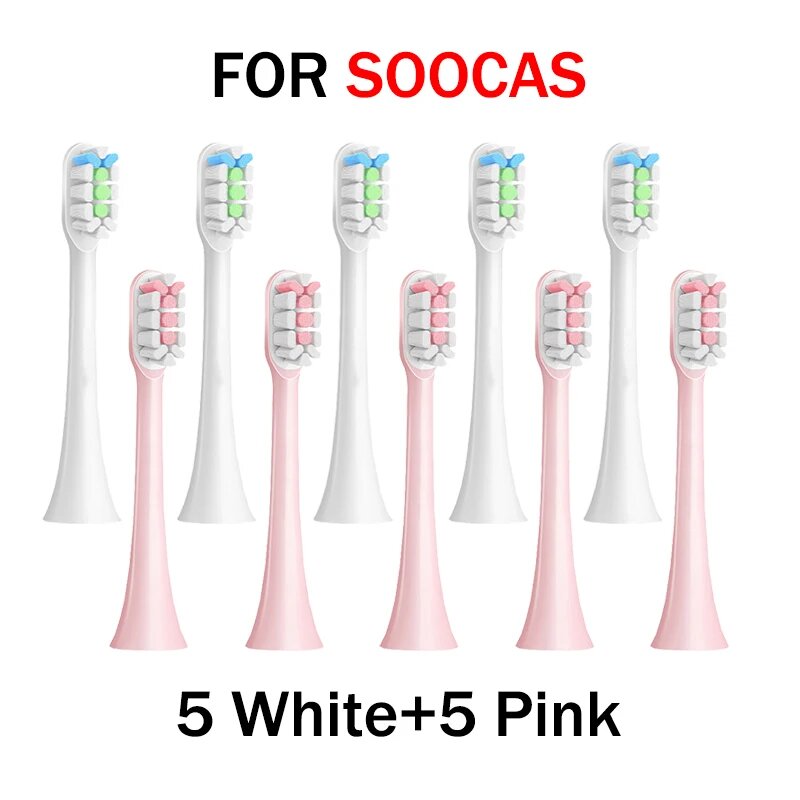 Насадки для зубной щетки SOOCAS, 10 шт, 5 White + 5 Pink