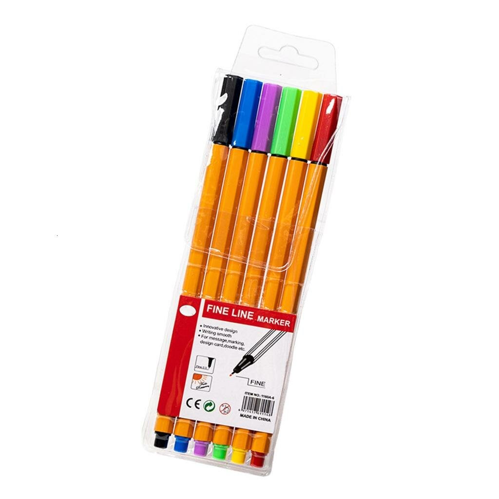 Тонкие акварельные маркеры 0.4 мм, 6 цветов