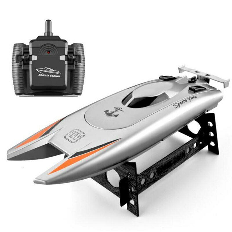 Радио RC лодка высокоскоростное дистанционное управление двойной моторной гоночной гоночной лодки на открытом воздухе воды космического корабля игрушка подарок для детей взрослый мальчик RC лодка (серебро)