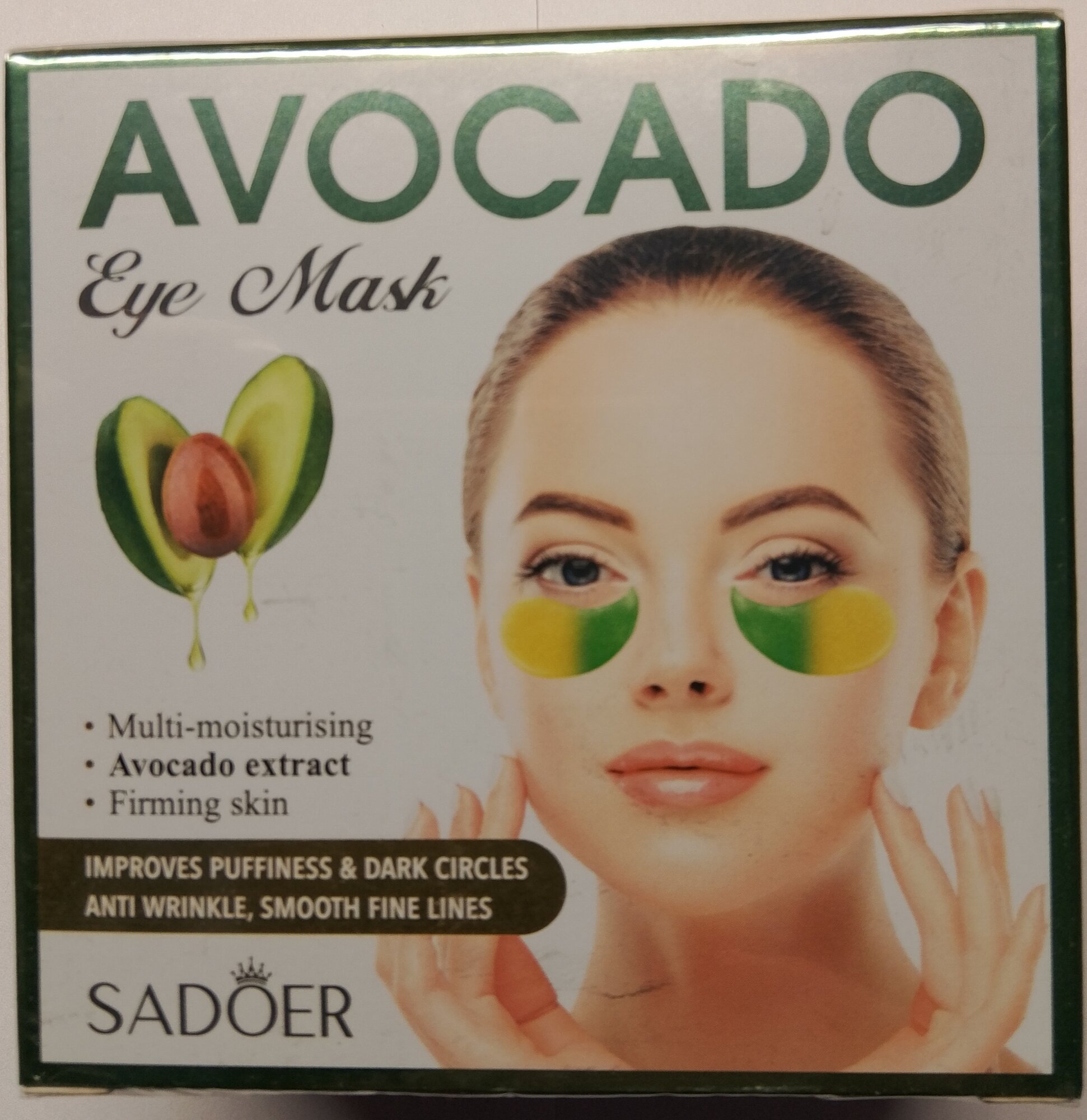 SADOER Патчи гидрогелевые, увлажняющие для области вокруг глаз, убирает морщины и отеки, с экстрактом авокадо (60шт.) SADOER
