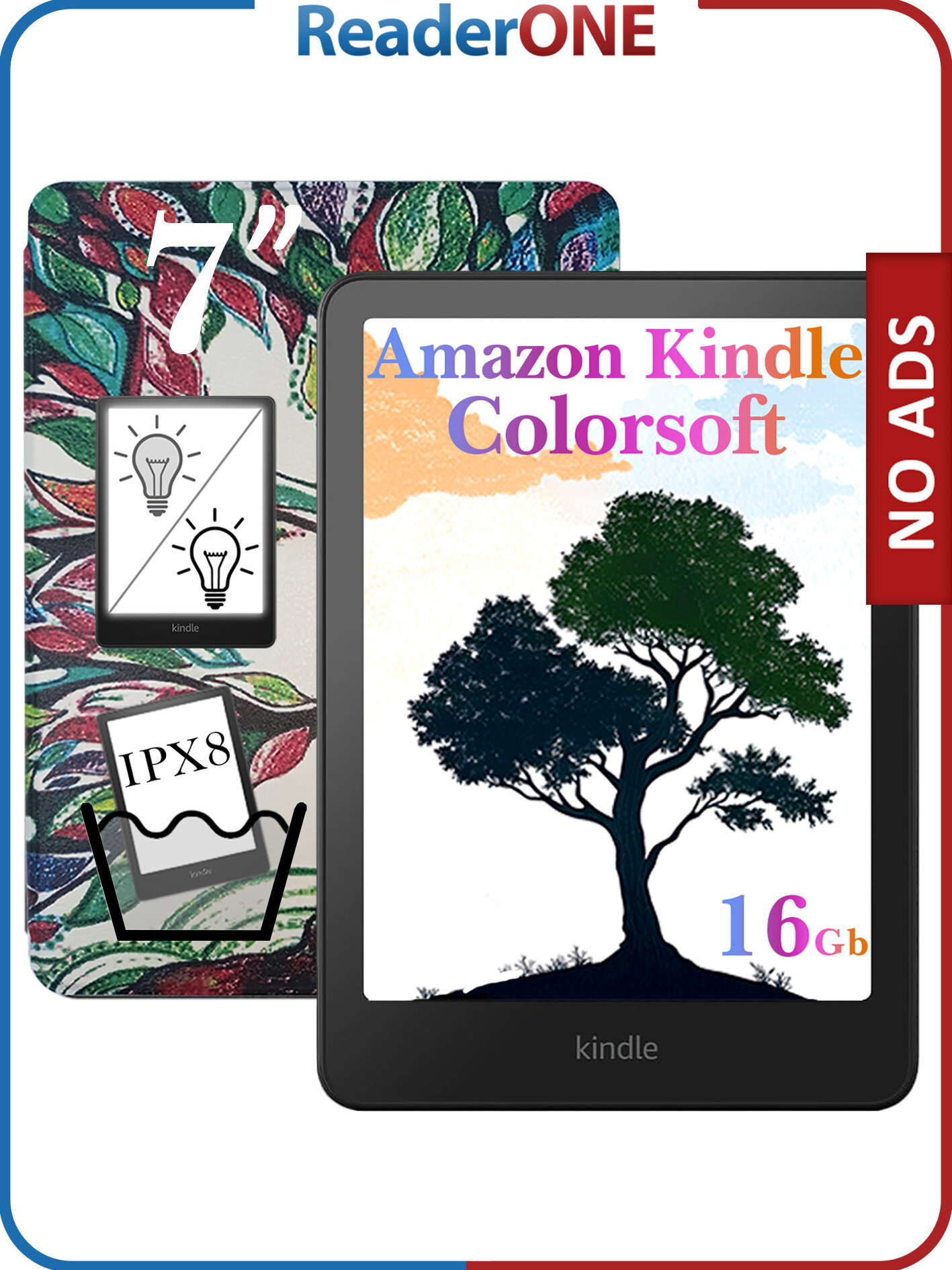 Электронная книга Amazon Kindle Colorsoft, 16Gb, 7 дюймов, E Ink Kaleido 3, черный с обложкой ReaderONE Tree