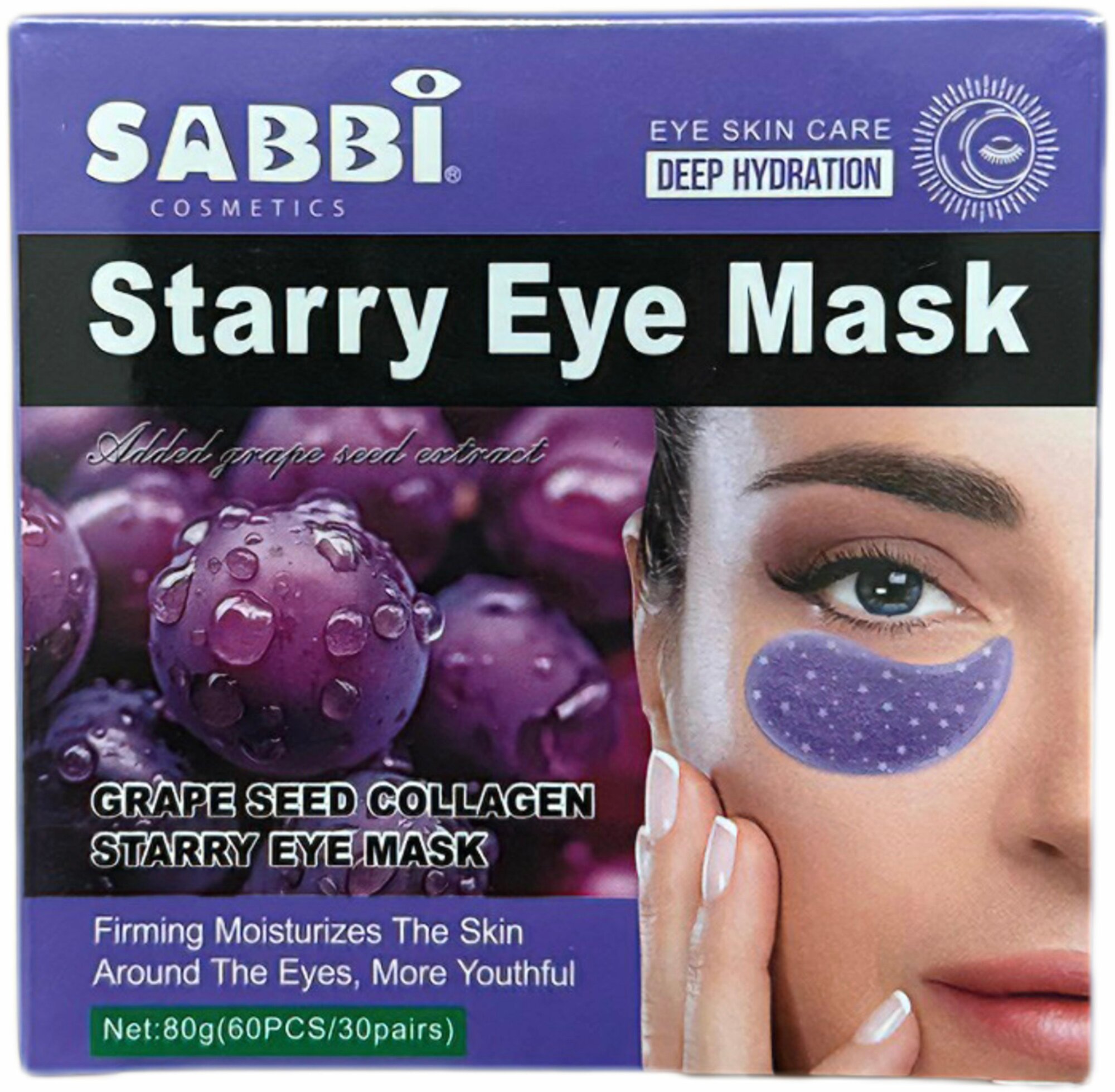Sabbi Патчи для глаз гидрогелевые, виноградный экстракт, EYE MASK 60 шт.