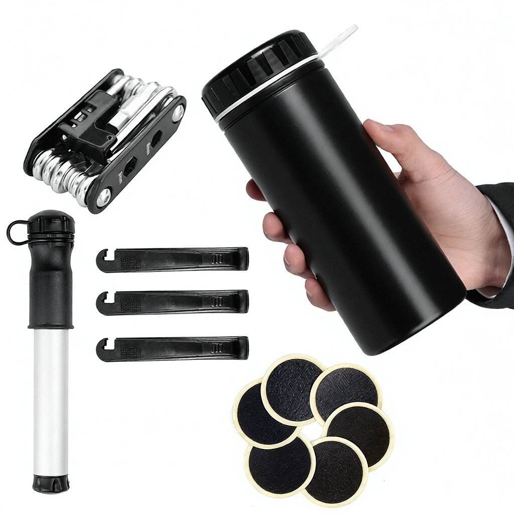 Наборы инструментов для ремонта велосипедов Комплект для ремонта велосипедов с мини-насосом Инструментальный набор 14 в 1 Кейс для хранения велосипедных инструментов в виде бутылки 750мл Размеры 193*74мм Вес 95г 1 Штука Инструментальная бутылка 3 Штуки