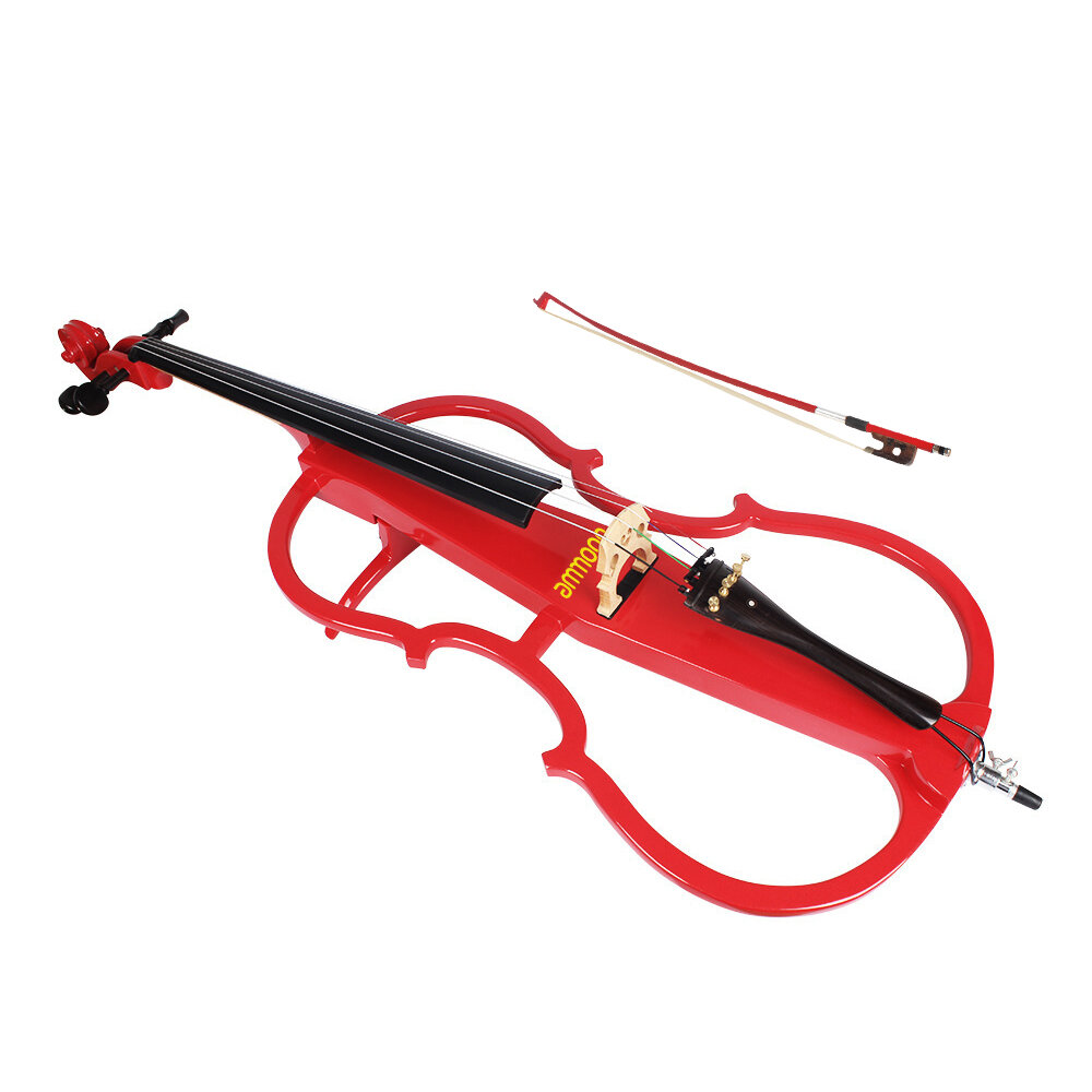 Ammoon 4/4 Электронная Виолончель Из Массива Дерева Кленовое Тело Эбонитовые Детали Стиль 1 с Тюнером Наушниками Сумкой Красный