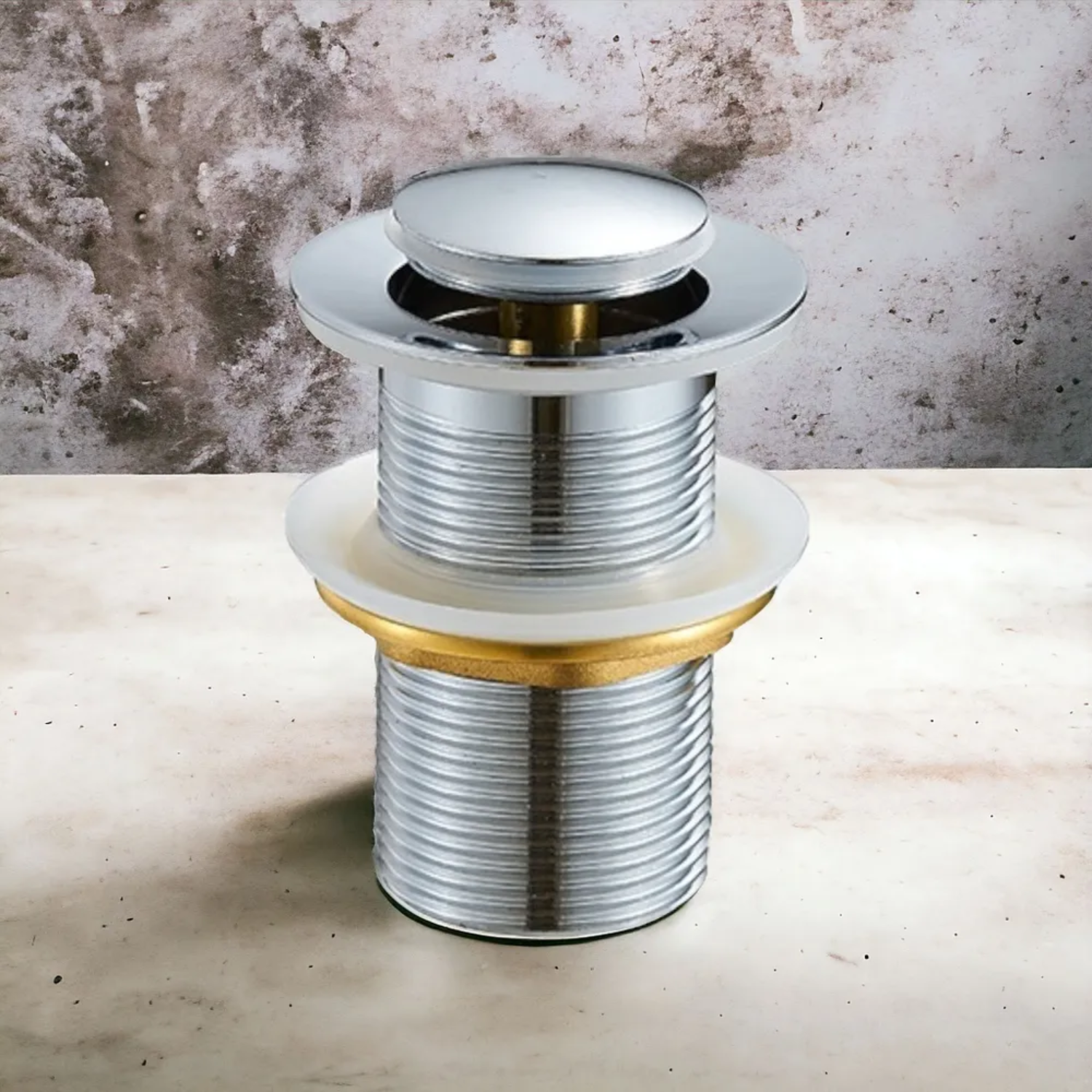 Дренаж для ванн и раковин с нажимным механизмом, антизабойный, медный, золотой, белый, хромовый, черный, без перелива, стальной, нержавеющий сталь, ABS пластик, серебристый, количество в наборе 1, диаметр дренажа 32 мм, ширина 65 мм, вертикальное