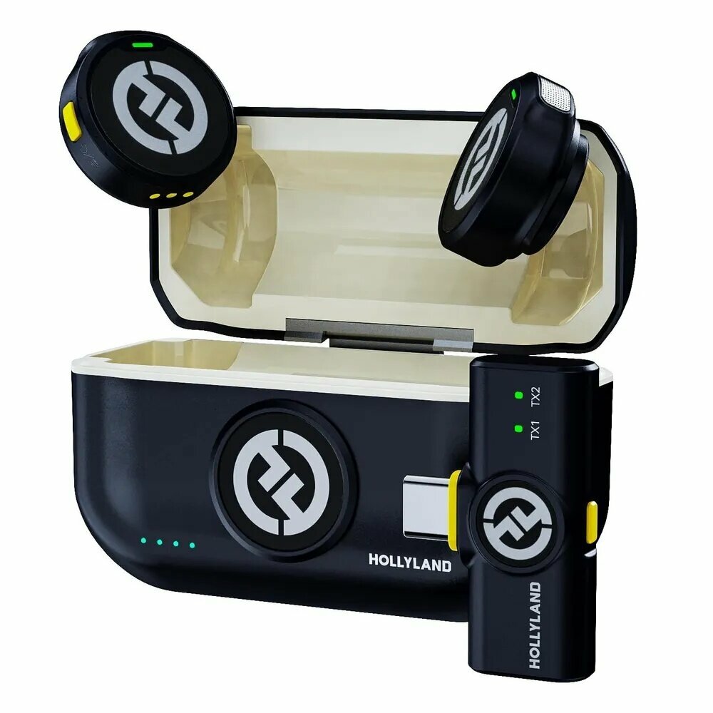 Hollyland Микрофон Беспроводной петличный микрофон Hollyland Lark M2 для iPhone 15/15 pro/15pro max/Android, мини-микрофон, шумоподавление, время автономной работы 30 часов, для видеоблога Youtuber-черный, черно-серый