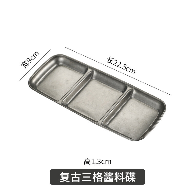 Ретро соусник с тремя отделениями, нержавеющая кромка, снежно-серый оттенок, набор для походного питания