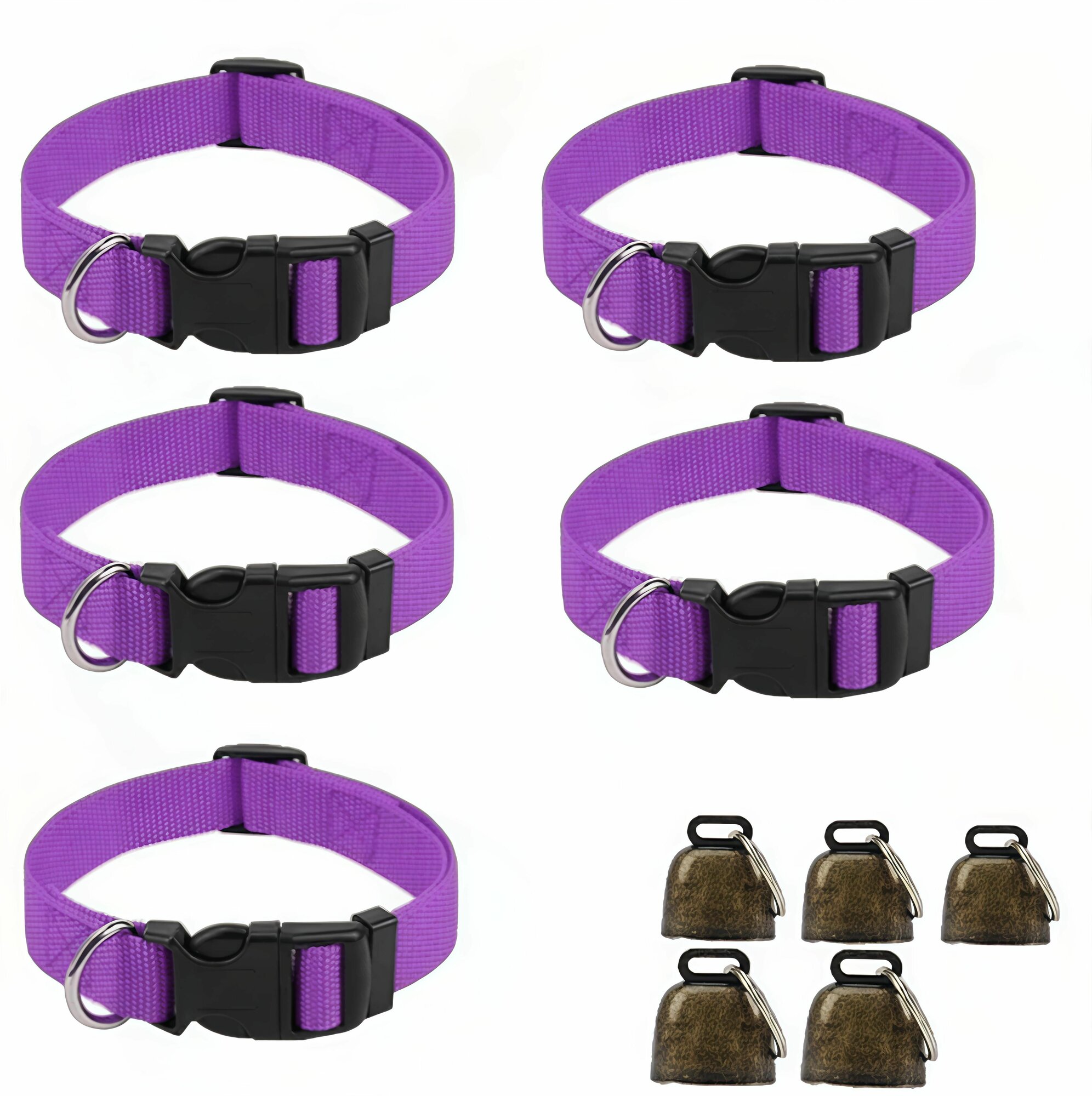 5 шт. фиолетовых ошейников с колокольчиками для мелких сельскохозяйственных животных, коз, овец, крупного рогатого скота