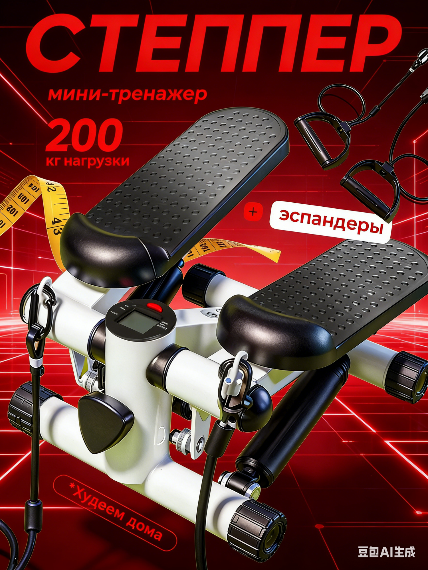 Степпер-тренажер для ног, бедер и ягодиц с эспандерами, максимальная нагрузка 200 кг