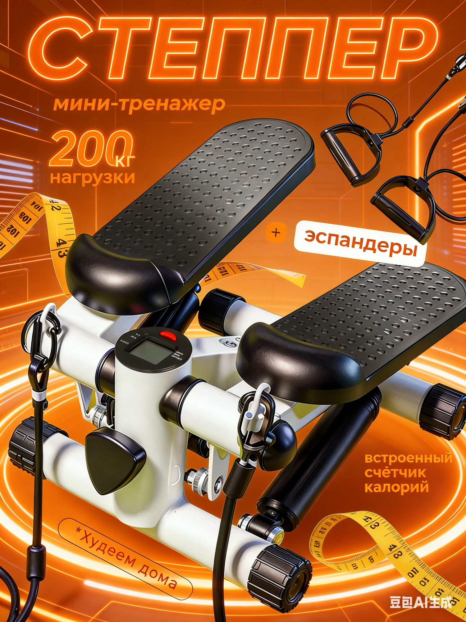 Степпер-тренажер для ног, бедер и ягодиц с эспандерами, максимальная нагрузка 200 кг