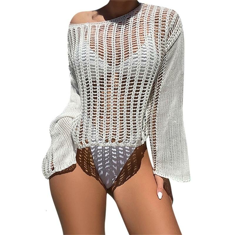 Женская ажурная майка для пляжа, Белый