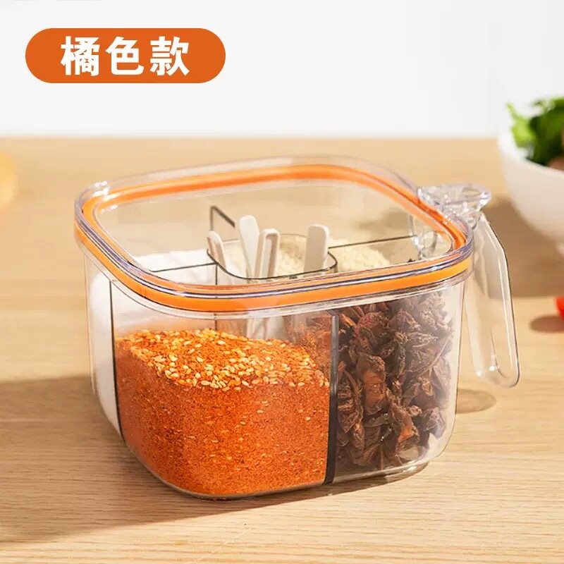 Коробка для специй с интегрированными многосекционными отделениями, многофункциональная прозрачная банка для специй, комбинация соли, перца, глутамата, коробка для хранения приправ